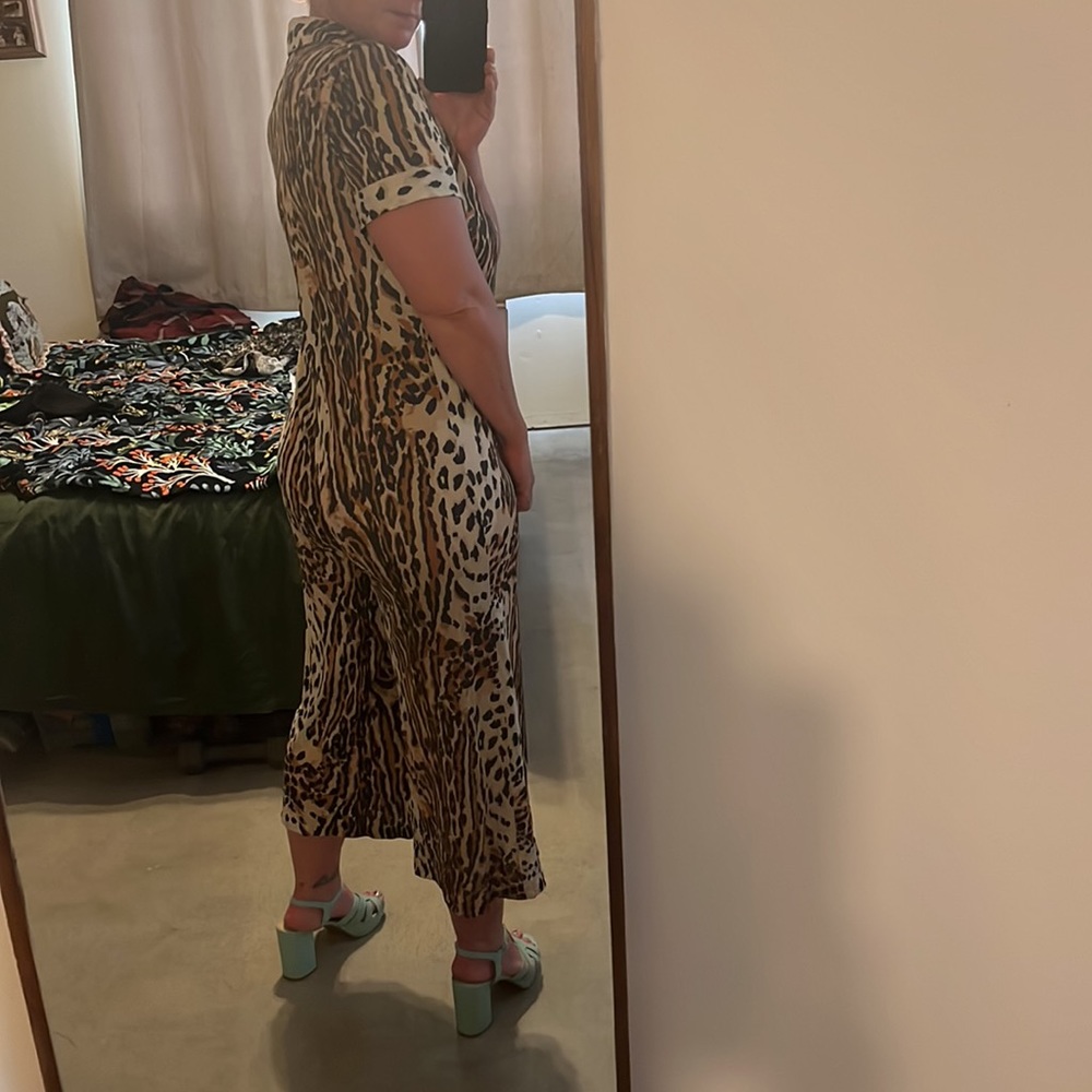 1970’s Disco Zip Front Leopard Print Jumpsuit - Gem